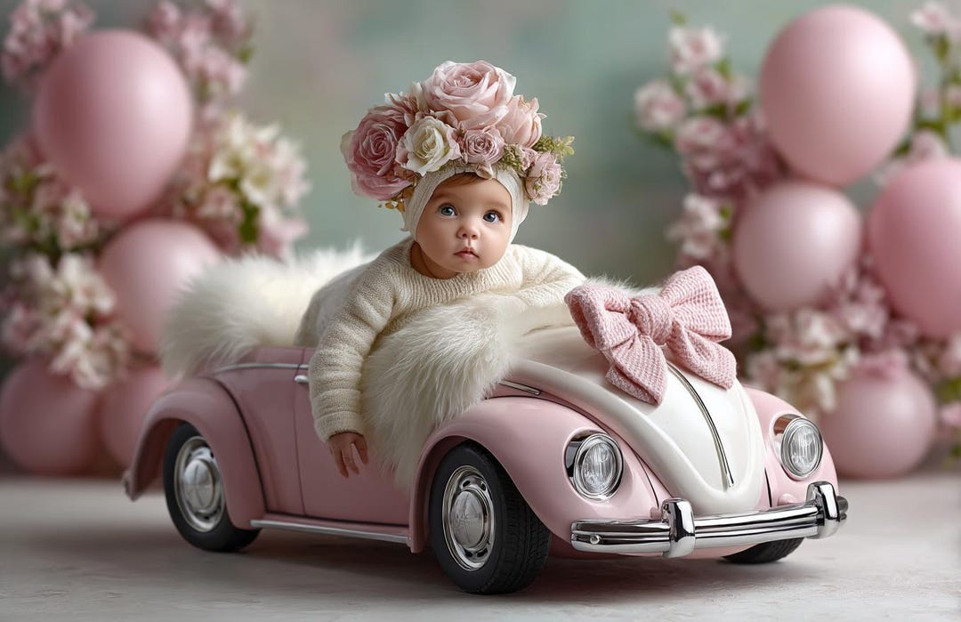 10 Pink Baby Car Photo Backgrounds | Girl Backdrop | Digital Download ...
