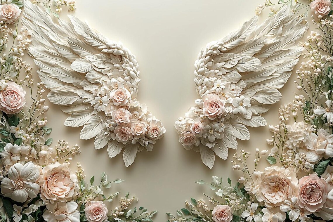 5 Magical 3D Composing Background With Angel Wings & Flowers – Pink ...