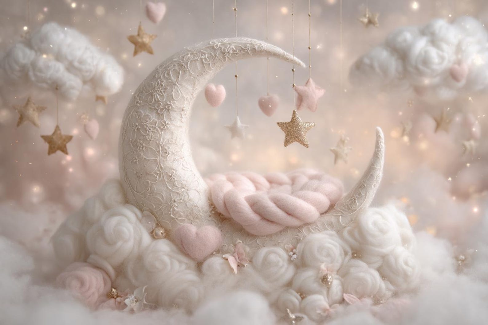 Digital Moon Backdrops – Fluffy Felt Crescent Moon & Cloud Scenes for ...