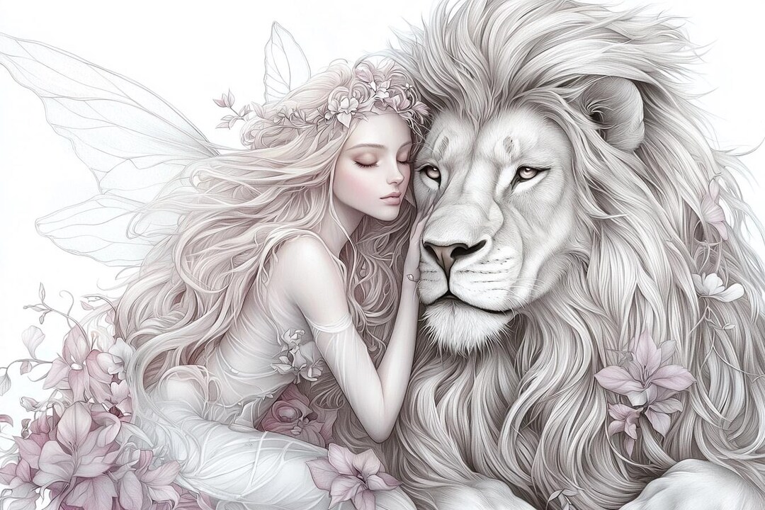 Fairy & Lion Coloring Pages | 10 Pdfs + 10 Bonus Jpgs | Magical Fantasy ...