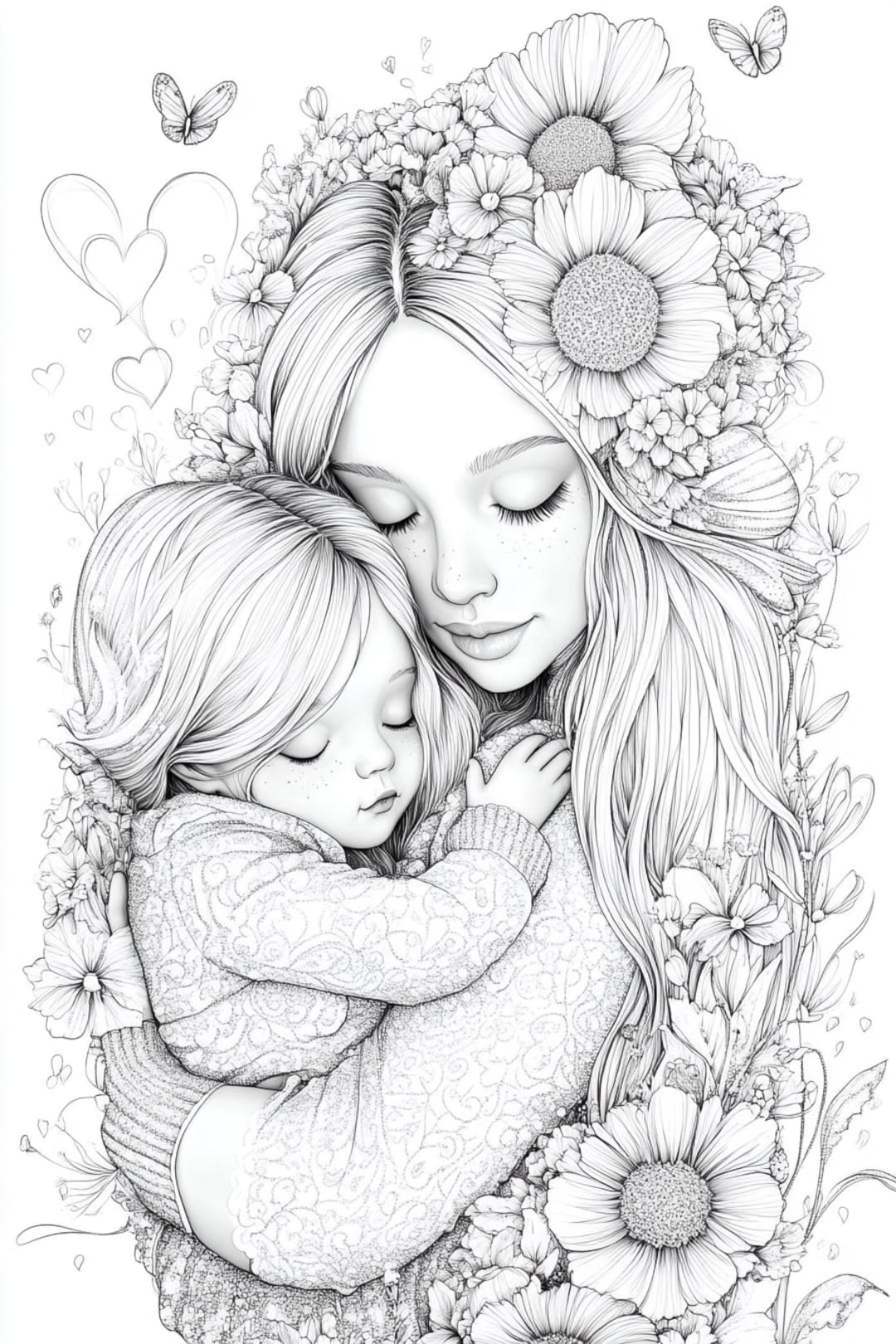 20 Enchanting Mother-child Coloring Pages – High-resolution PDF Files ...