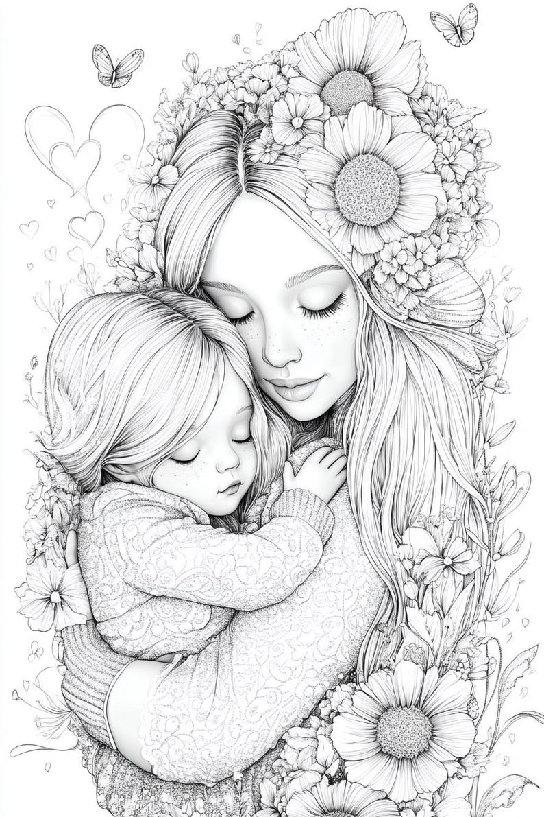 20 Enchanting Mother-child Coloring Pages – High-resolution PDF Files ...