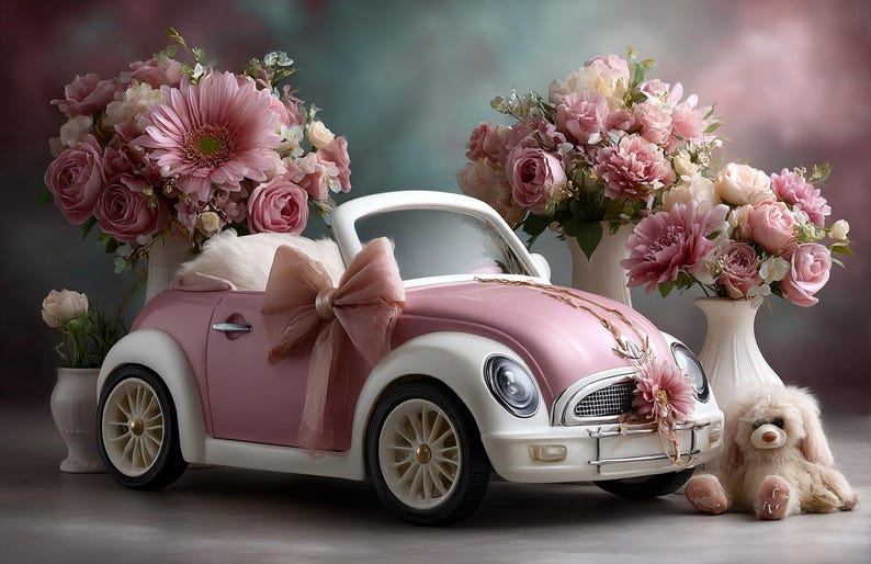 10 Pink Baby Car Photo Backgrounds | Girl Backdrop | Digital Download ...