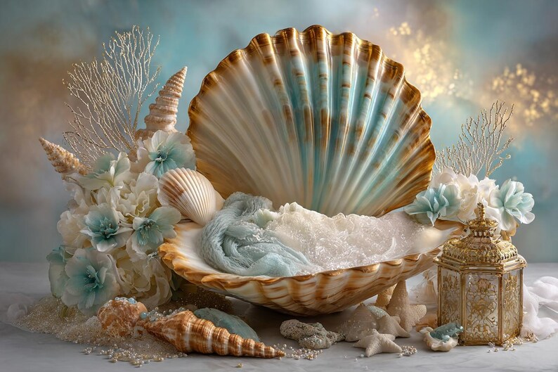 10 Newborn Mermaid Composings • Seashell Backgrounds for Baby ...