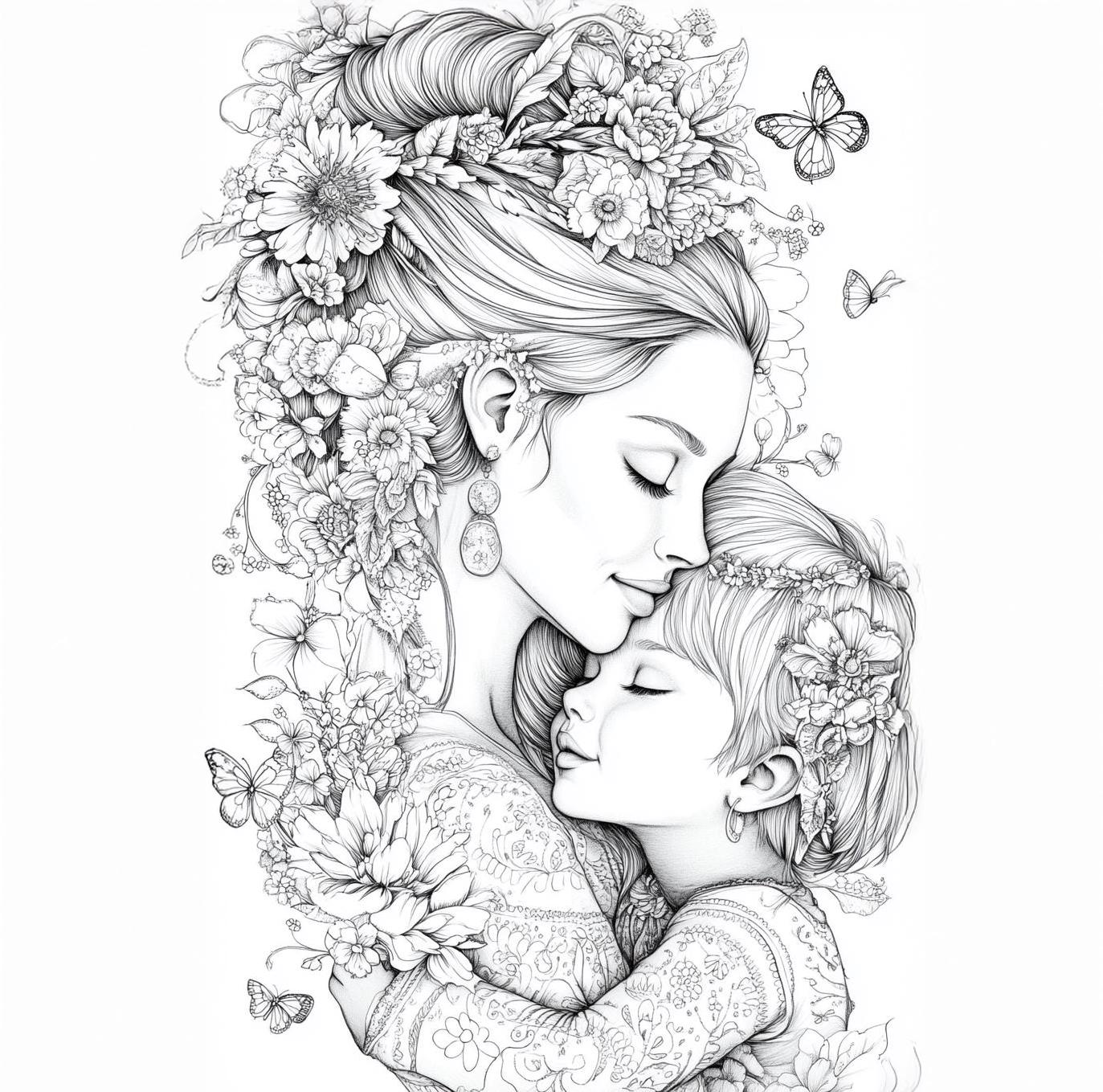 20 Enchanting Mother-child Coloring Pages – High-resolution PDF Files ...