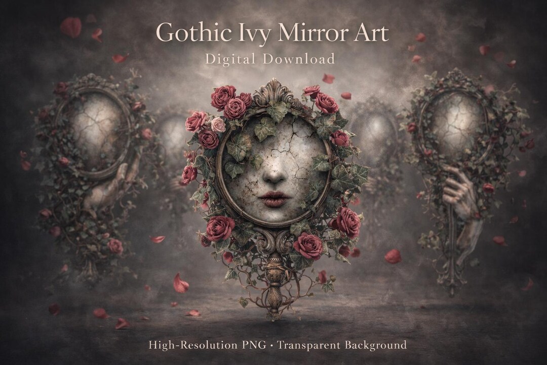 Gothic Ivy Mirror Clipart PNG – 10 Vintage Dark Academia Hand Mirrors ...