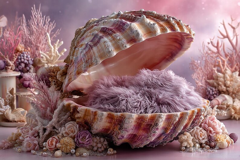 10 Newborn Mermaid Composings • Seashell Backgrounds for Baby ...