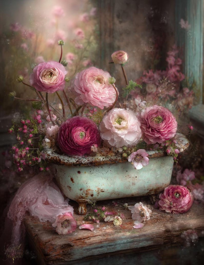Romantic Flower Poster Set 5 Vintage Prints in A4 as PDF and Zip File ...