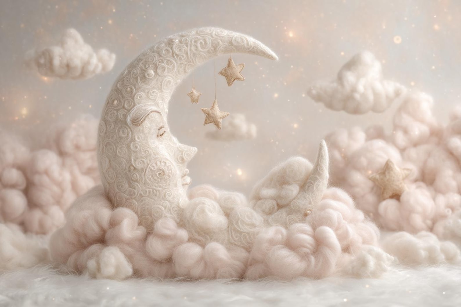 Digital Moon Backdrops – Fluffy Felt Crescent Moon & Cloud Scenes for ...