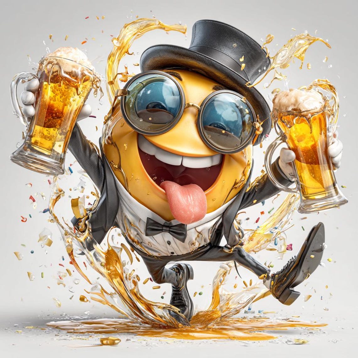 3D Party Emoji With Beer in Tuxedo – 10 JPG 5000px & PDF Print Files ...