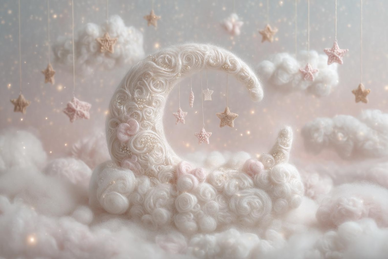 Digital Moon Backdrops – Fluffy Felt Crescent Moon & Cloud Scenes for ...