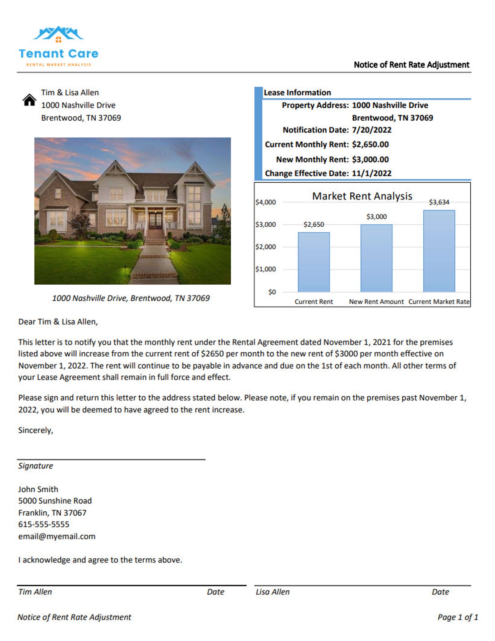 Rental Increase Notice - Rent Increase Form With Photo & Chart - Easy ...