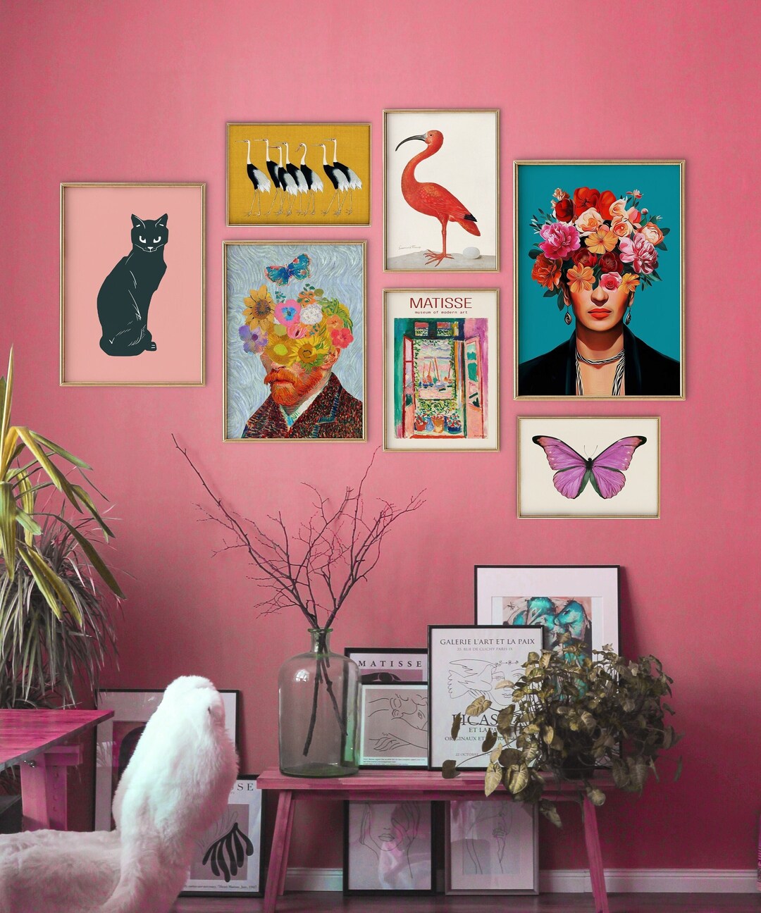 Warm and Pink Eclectic Gallery Wall Set | Maximalist Wall Art ...