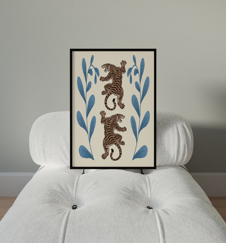 Vintage Blue Tiger Retro Tiger Print Printable Wall Art - Etsy