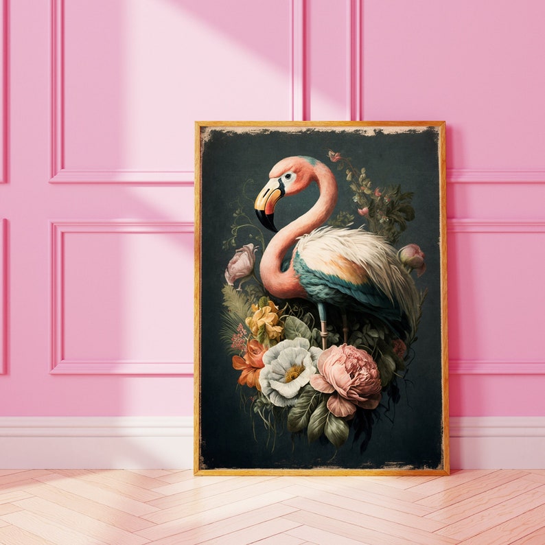 Eclectic Flamingo Art Print | Bold Pink Floral (digital Download) - Etsy