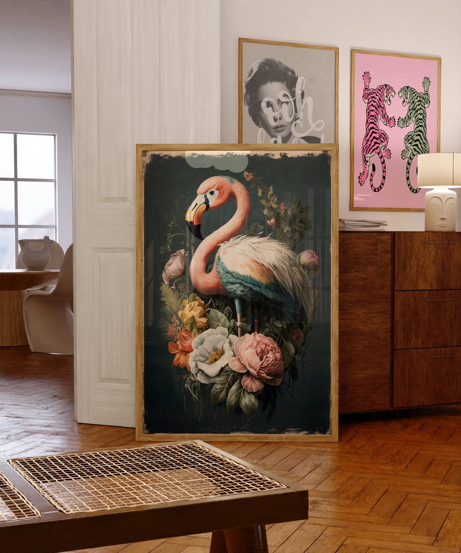 Eclectic Flamingo Art Print | Bold Pink Floral (digital Download) - Etsy