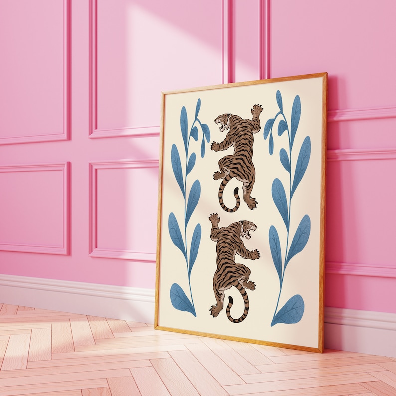 Vintage Blue Tiger Retro Tiger Print Printable Wall Art - Etsy