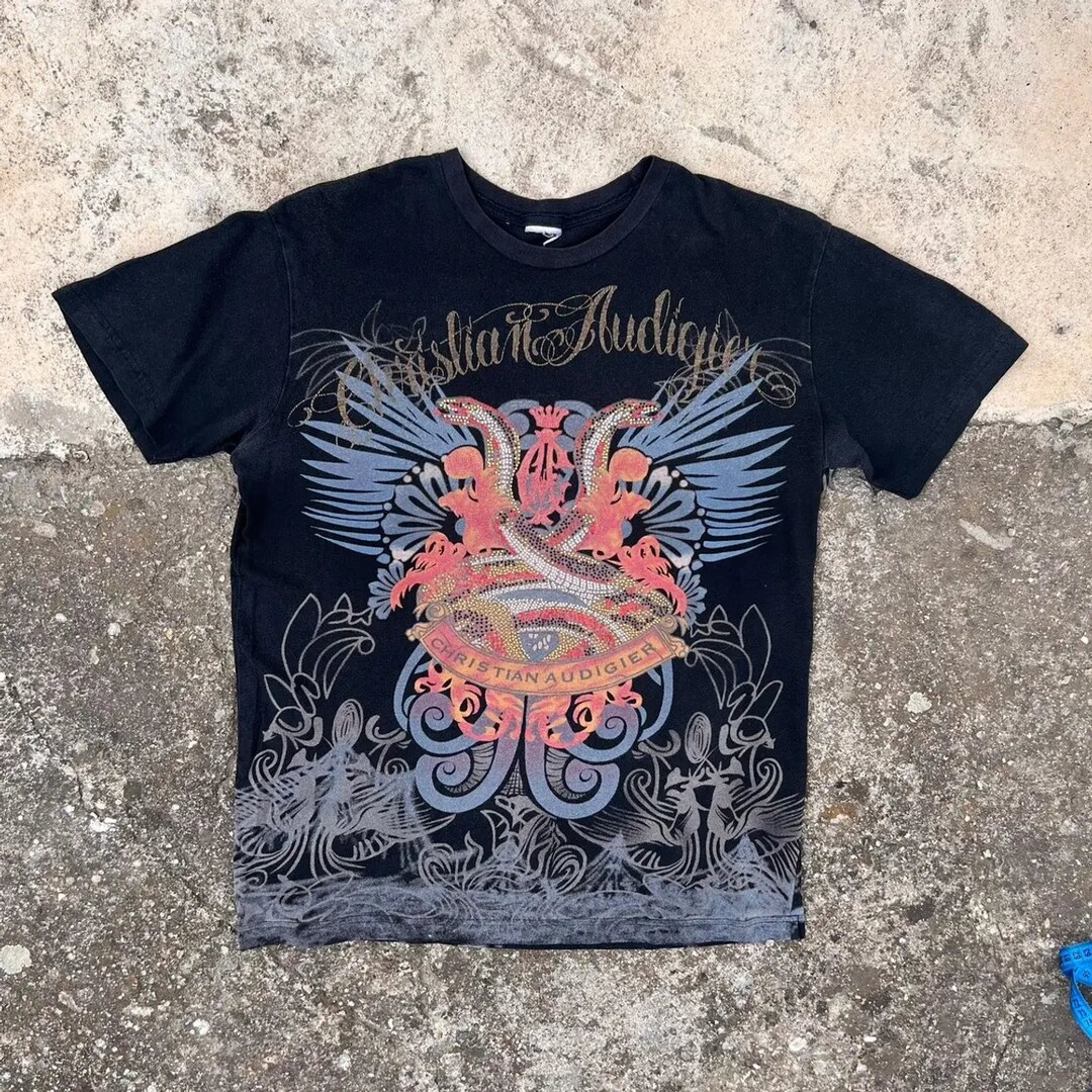 Ed Hardy Vintage 90s Christian Audigier Full Print Tshirt - Etsy