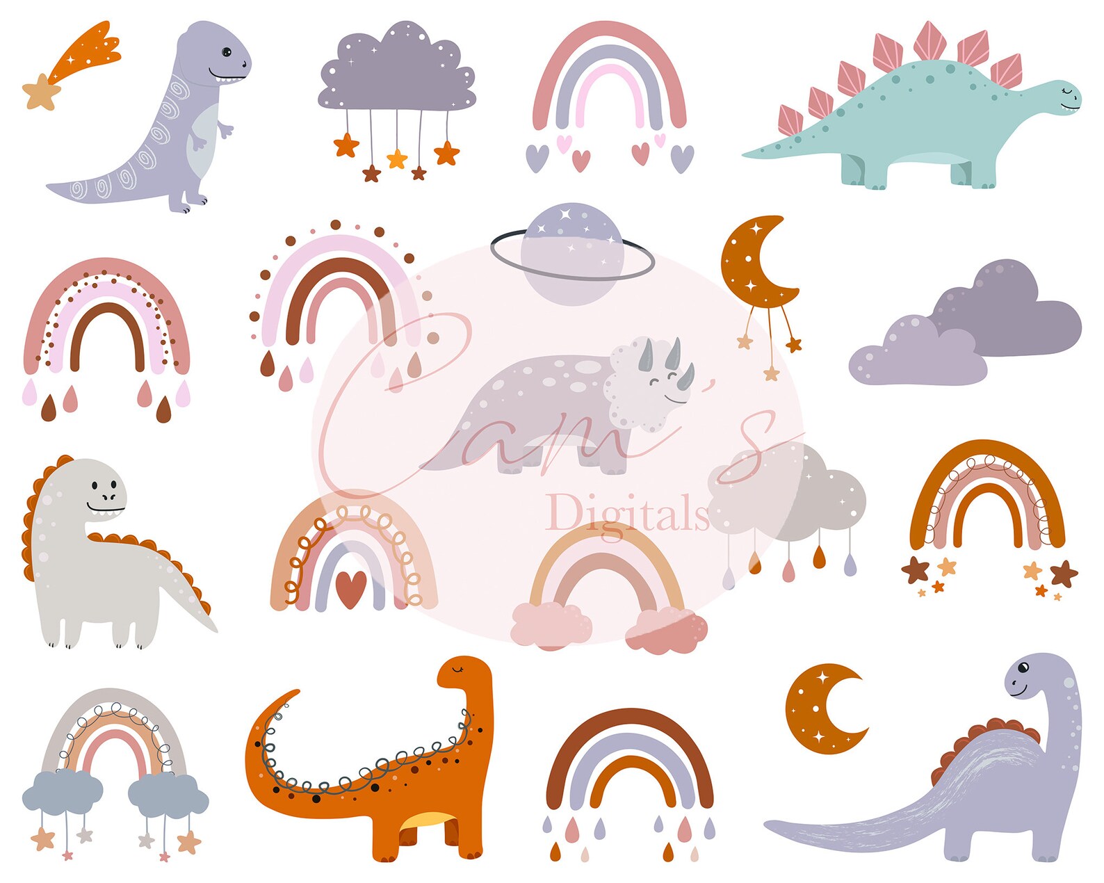Boho Dinosaur Clipart Dinosaur Nursery Clipart Boho Clip Art - Etsy
