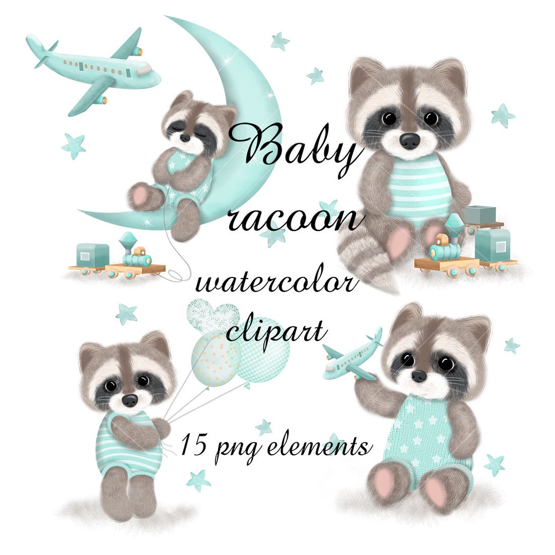 Baby Racoon Watercolor Png , Clipart, Cute Racoon, Nursery Wall Art ...