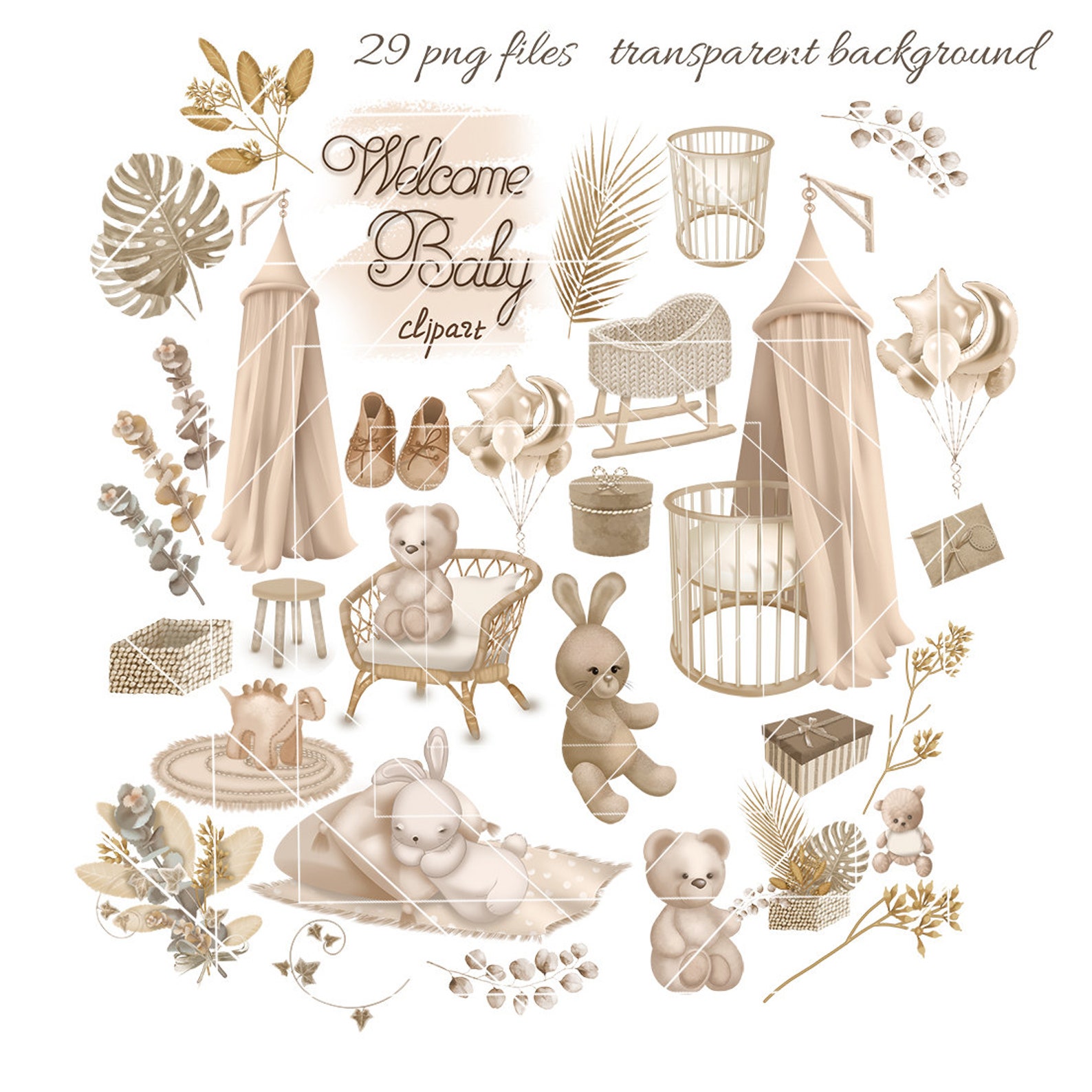 Newborn Baby Watercolor Clipart, Baby Shower, Boho Baby, Nursery Kids ...