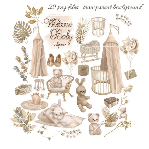 Newborn Baby Watercolor Clipart Baby Shower Boho Baby - Etsy