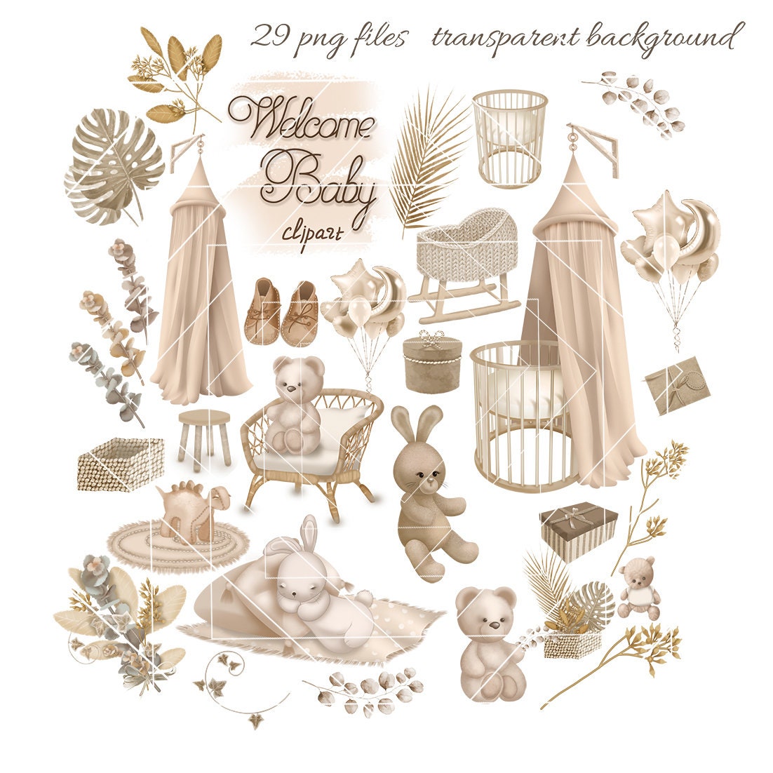 Newborn Baby Watercolor Clipart, Baby Shower, Boho Baby, Nursery Kids ...