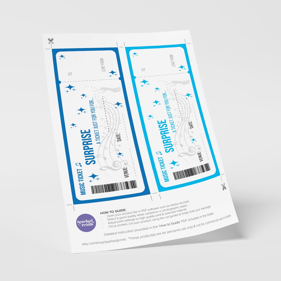 BLUE Printable Surprise Music Ticket, Surprise Concert, Event Ticket ...