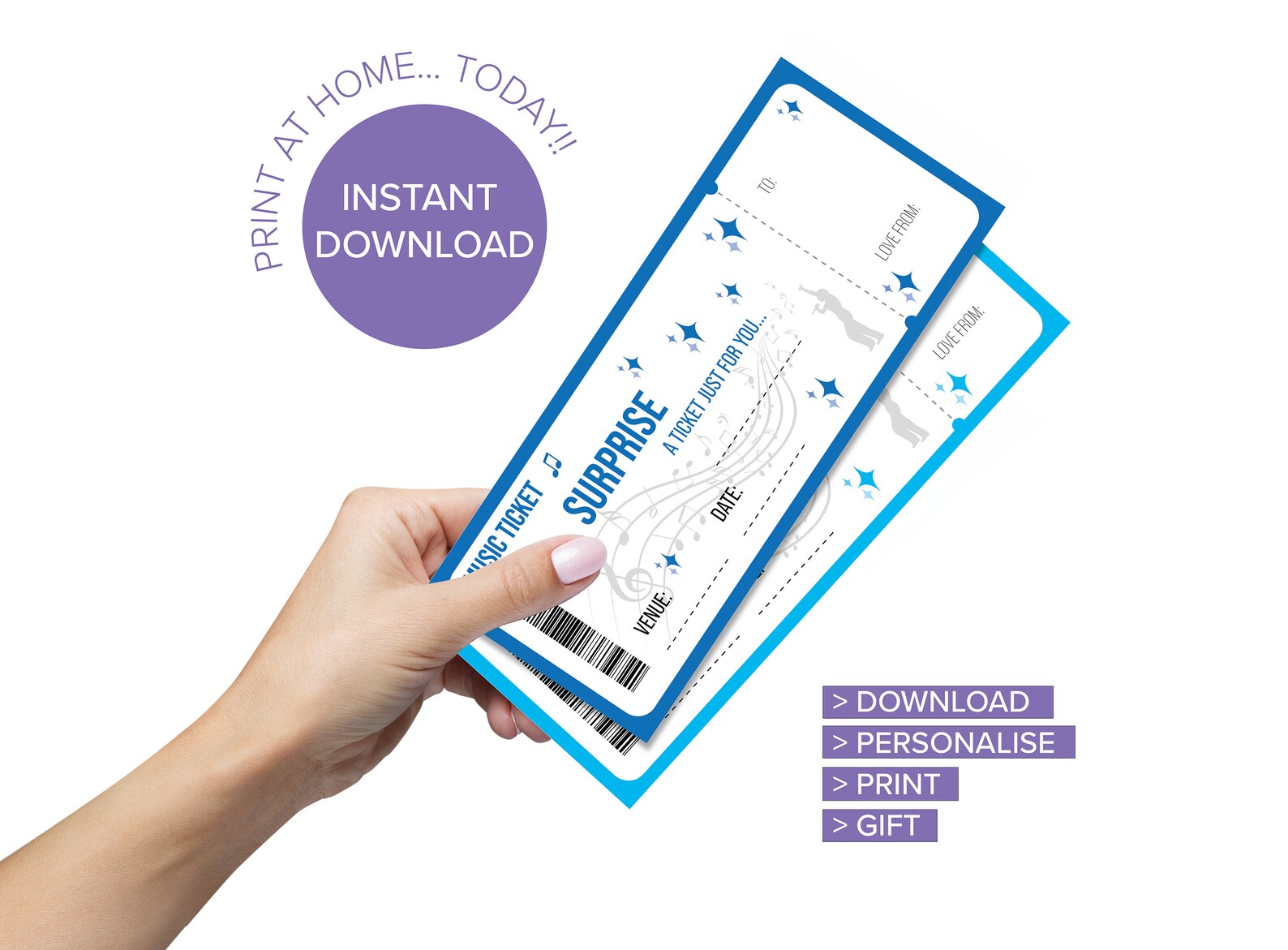 BLUE Printable Surprise Music Ticket, Surprise Concert, Event Ticket ...