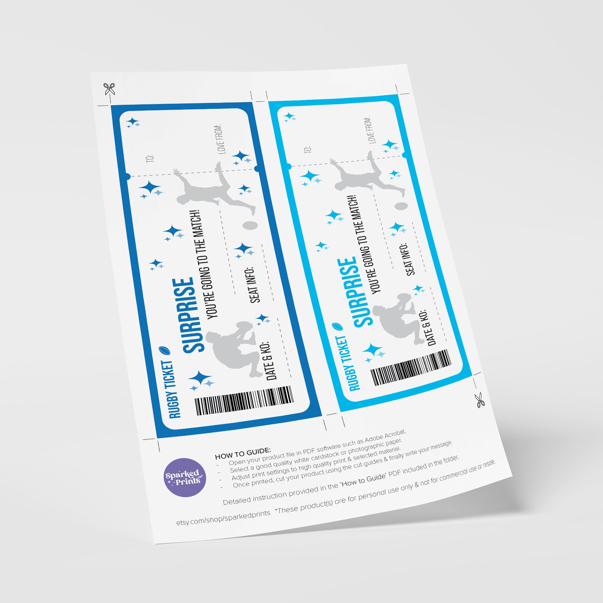 BLUE Rugby Surprise Ticket, Surprise Rugby Match, Rugby Game >>print at ...