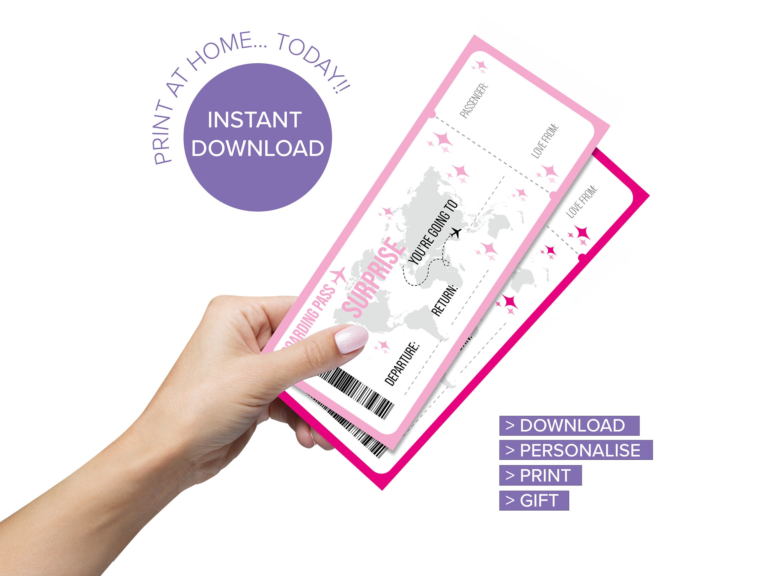 PINK Holiday/boarding Pass Printable Surprise Ticket, Mini Break Gift ...