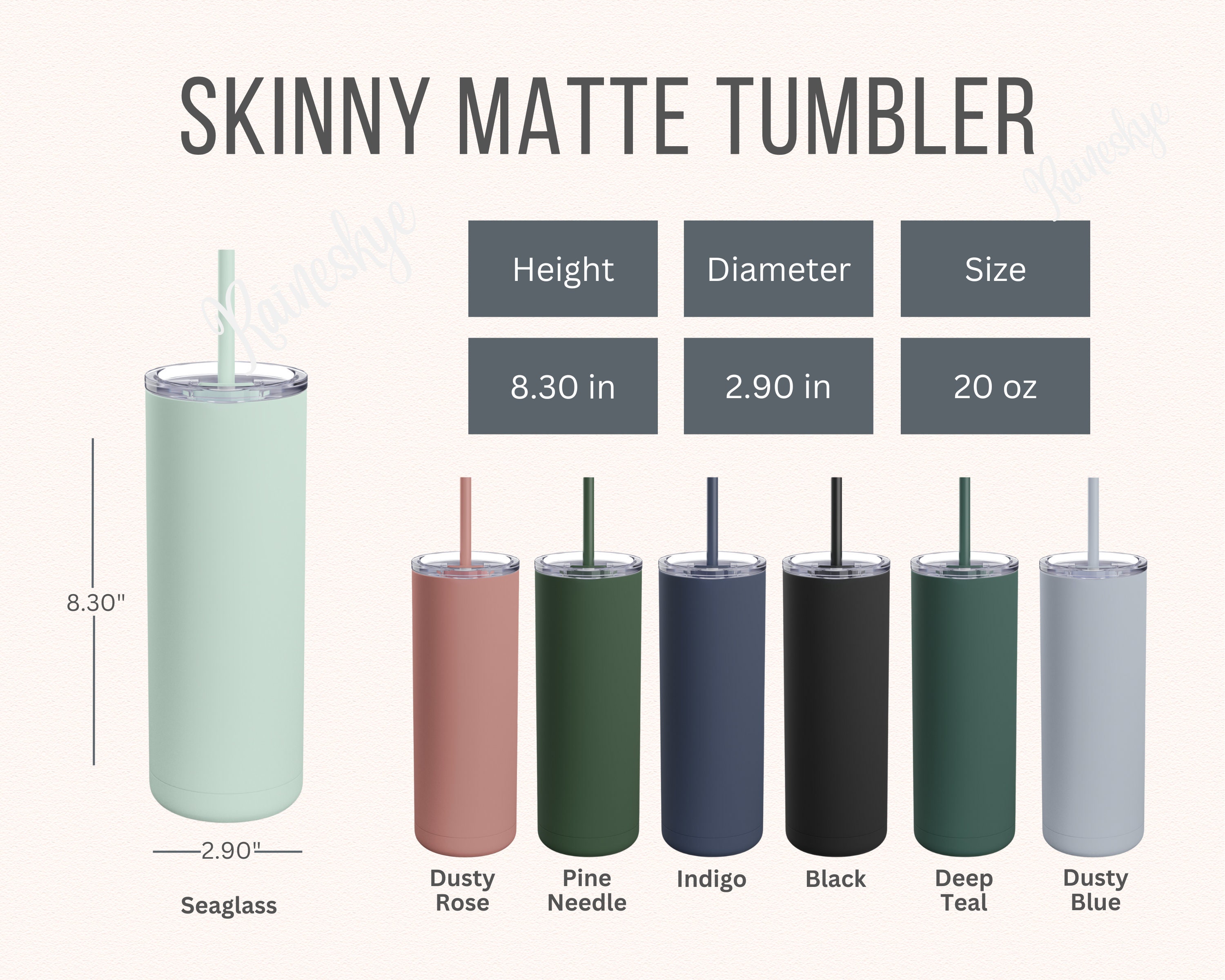 Maars Maker Skinny Matte 20oz Tumbler Size and Color Chart, Skinny ...