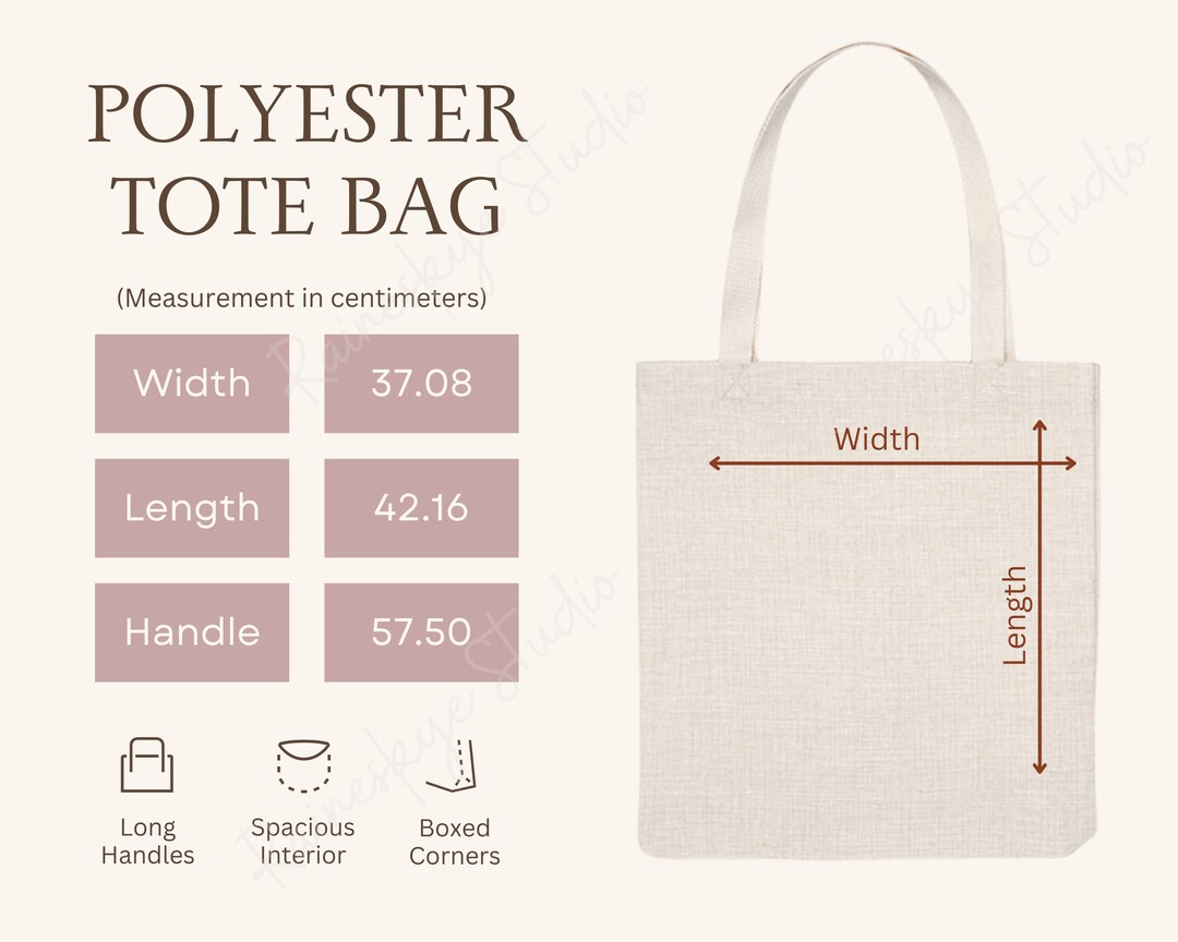 Polyester Tote Bag Size Chart and Key Features, Tote Mockup Imperial ...