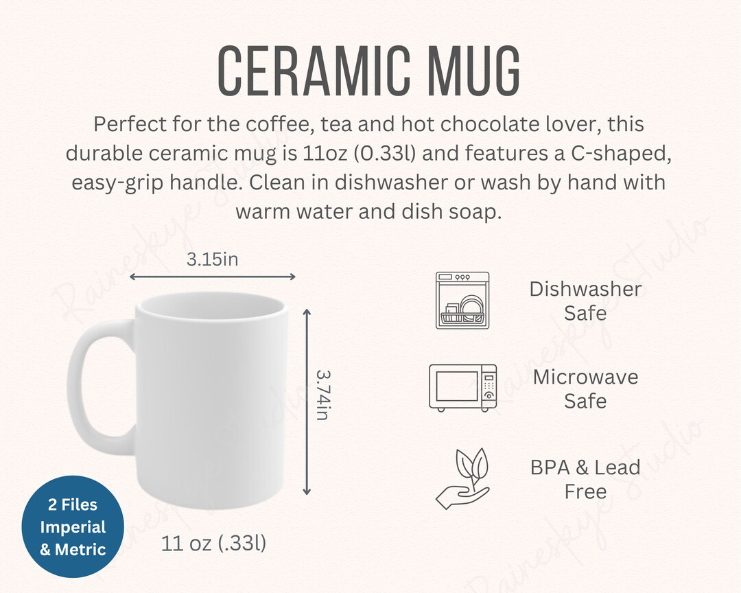 Ceramic Mug Size Chart and Description, 11oz Cup Size, Coffee Mug ...
