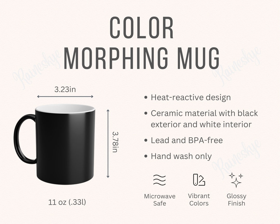 Color Morphing Coffee Mug Size Chart and Key Features, 11oz Ceramic Mug Size Features, Mug ...
