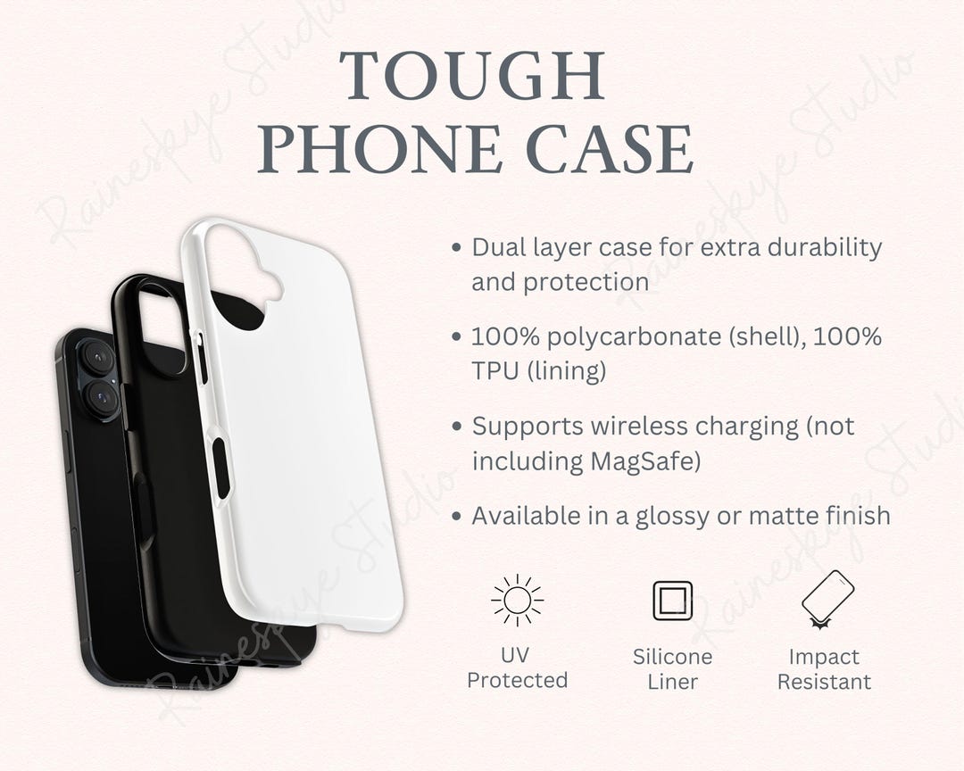 Tough Phone Case Mockup Info Chart, Generic Brand Tough Case, Tough ...