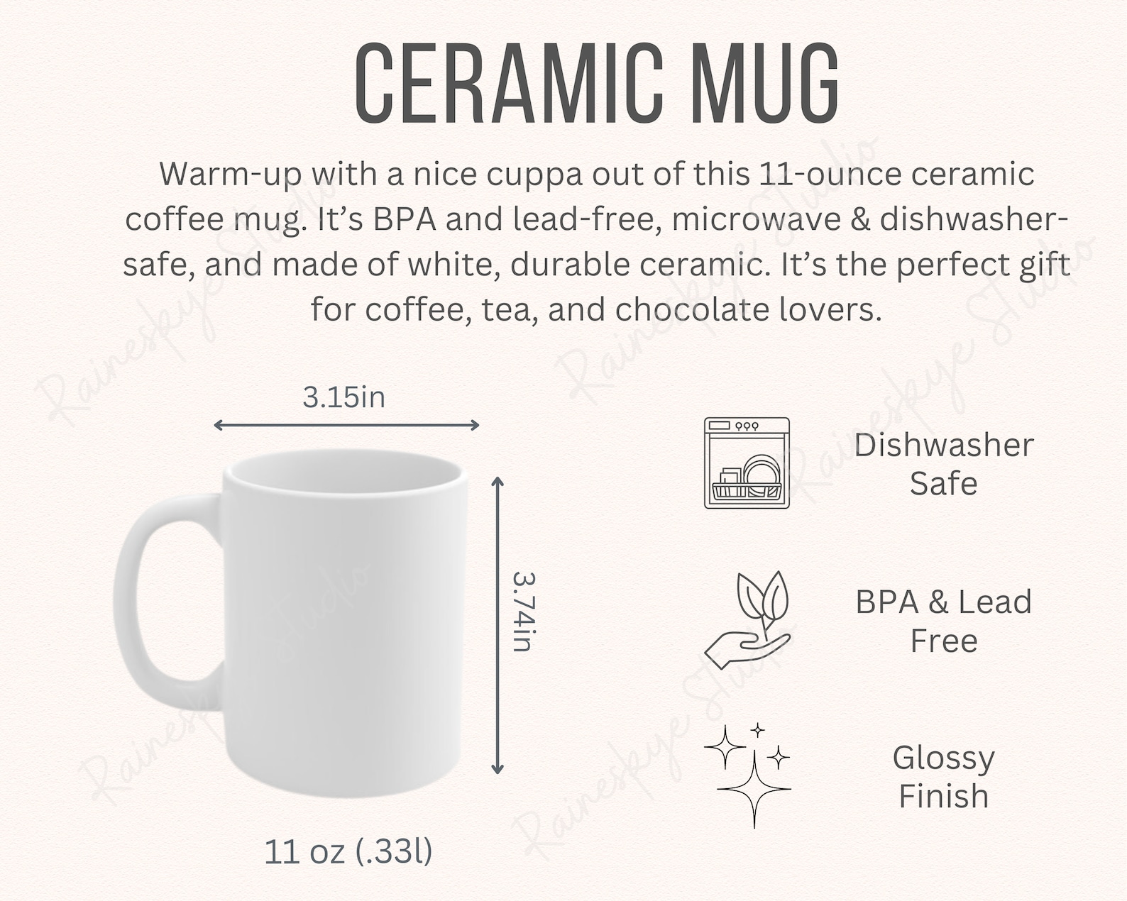 Ceramic Mug Size Chart and Description, 11oz Cup Size Key Features and ...