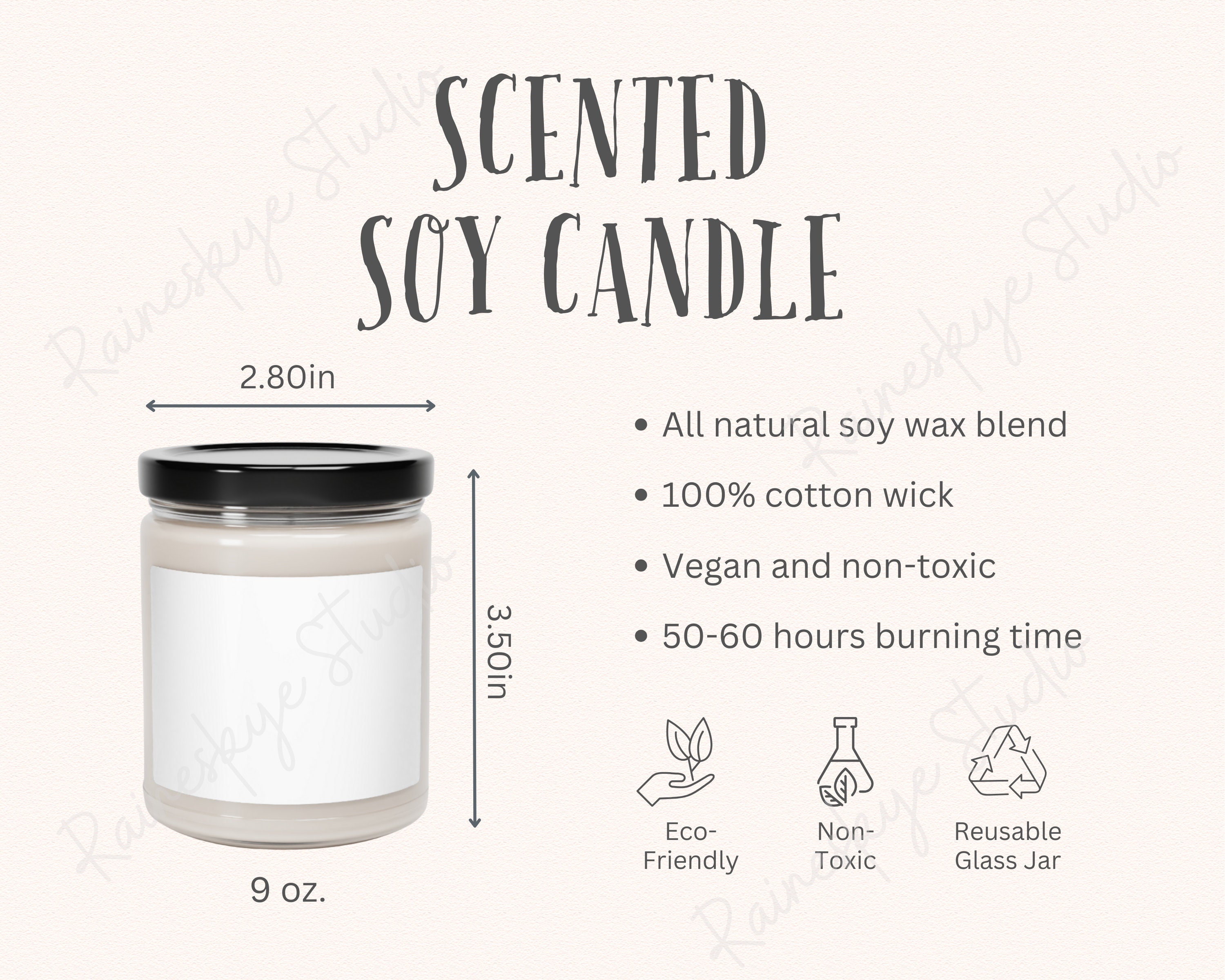 Scented Soy Candle 9oz Size Chart and Key Features, Candle Scent ...