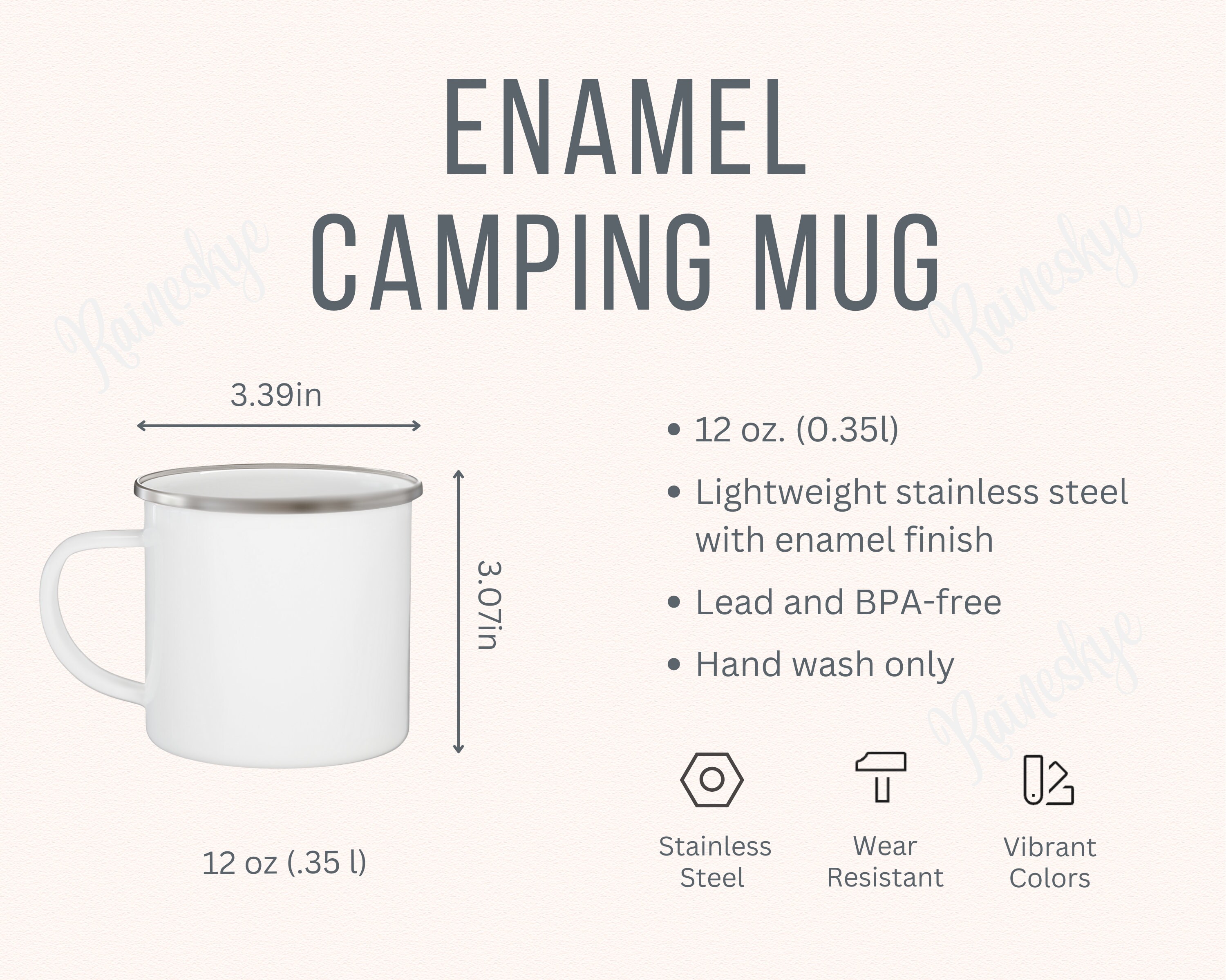 Enamel Camping Mug Size Chart and Description, Stainless Steel 12 Oz ...