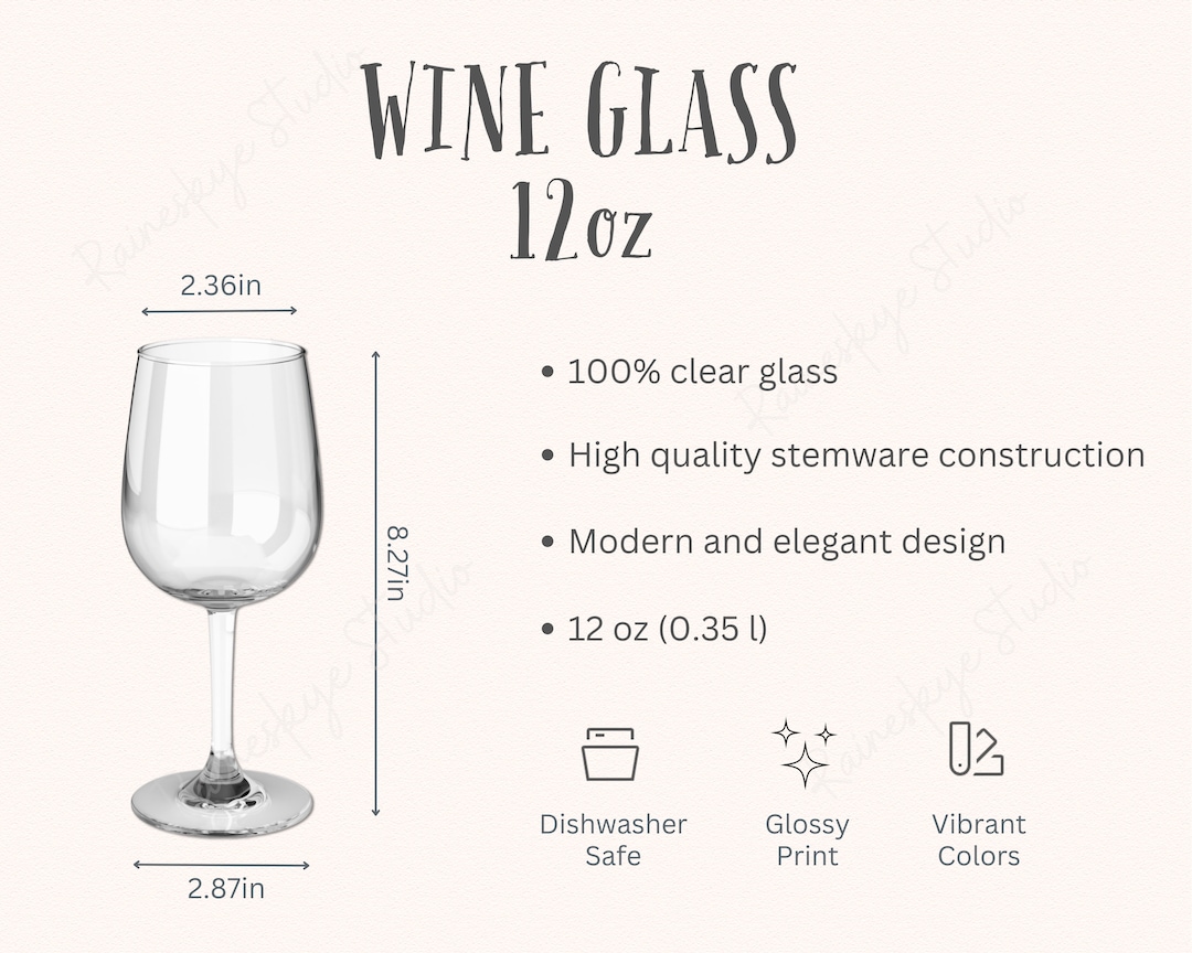 12oz Wine Glass Size Chart and Key Features Mockup, Wine Glass ...