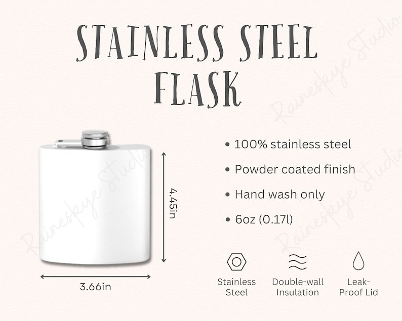 6oz Stainless Steel Flask Size Chart and Key Features Mockup, Polar ...
