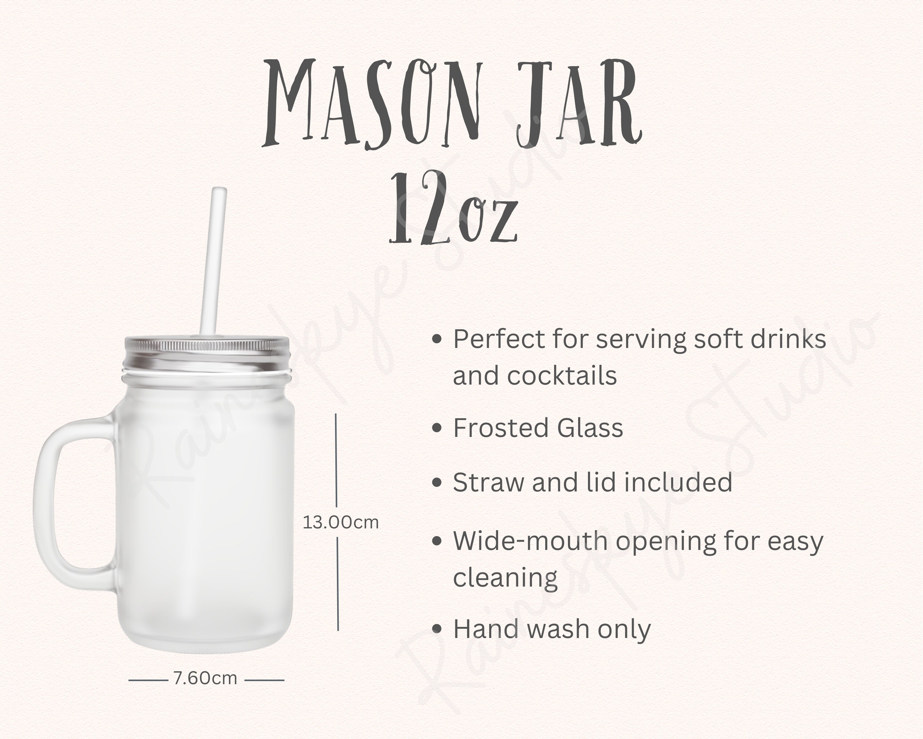 12oz Mason Jar With Straw Size Chart and Key Features Mockup, 2 Files ...