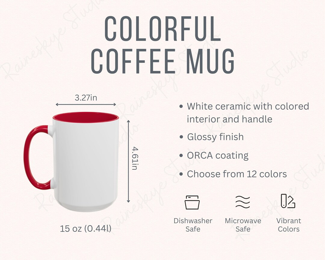Colorful Coffee Mug Size Chart and Description, 15oz Ceramic Cup Size ...