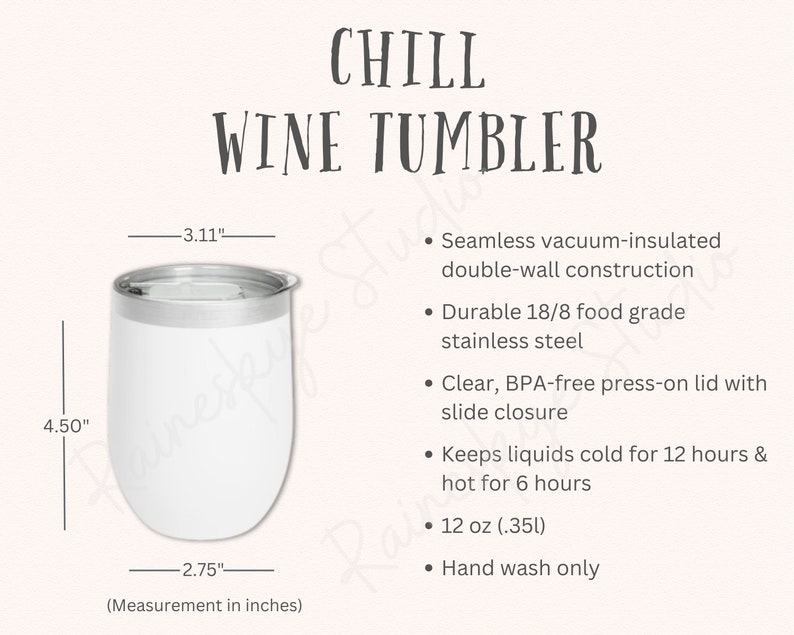 Tabla de tallas y descripción del vaso de vino Chill, tamaño de taza de ...