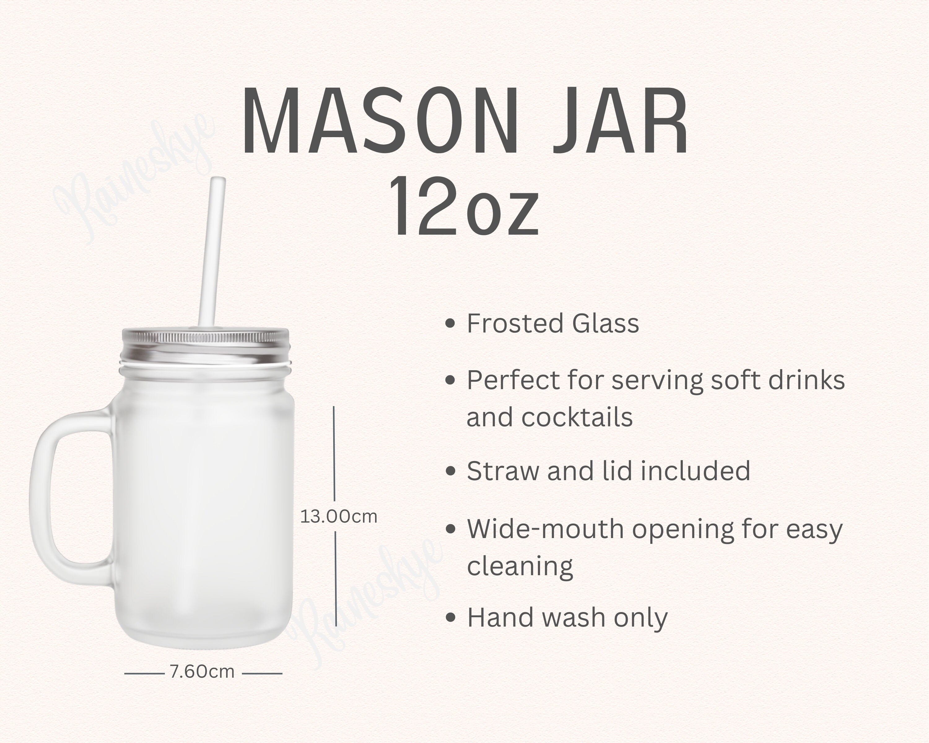 12oz Mason Jar With Straw Size Chart and Key Features Mockup, 2 Files ...
