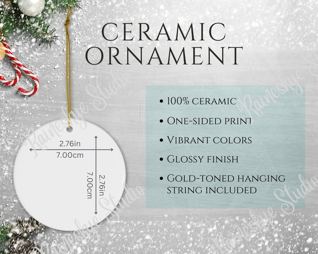 Ceramic Ornament Size Chart and Description Mockup, One-sided Circle ...
