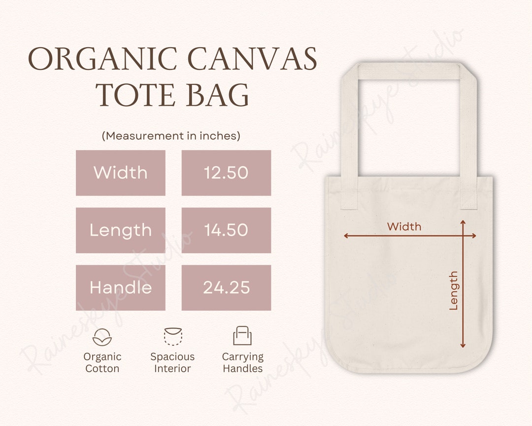 Organic Canvas Tote Bag Size Chart and Features, Econscious EC8040 Tote ...