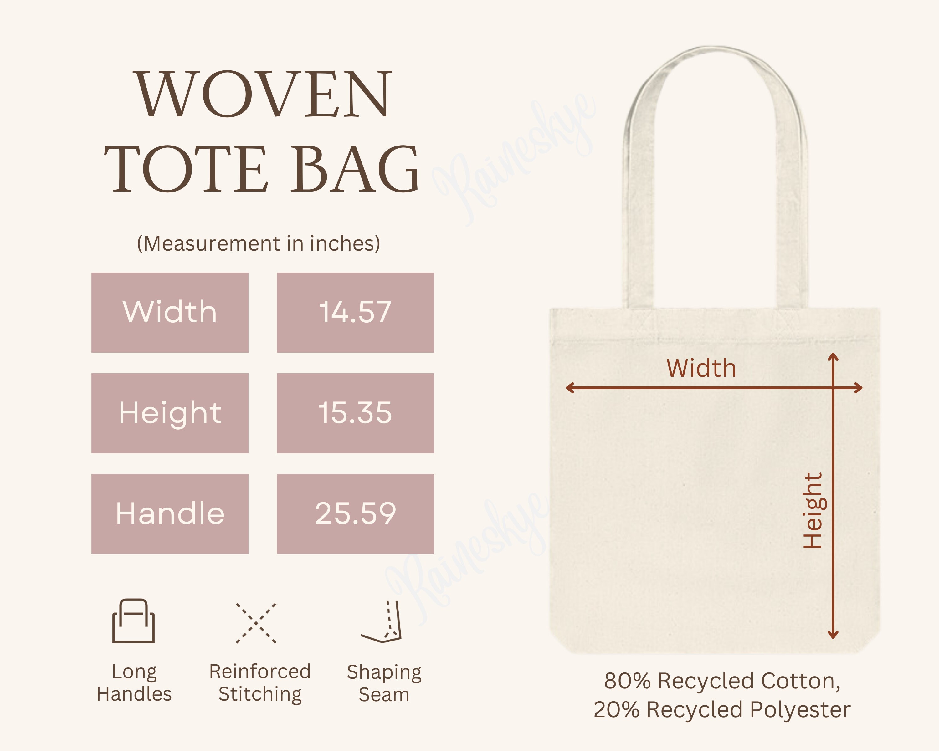 Woven Tote Bag Size Chart and Key Features, Stanley Stella STAU760 ...