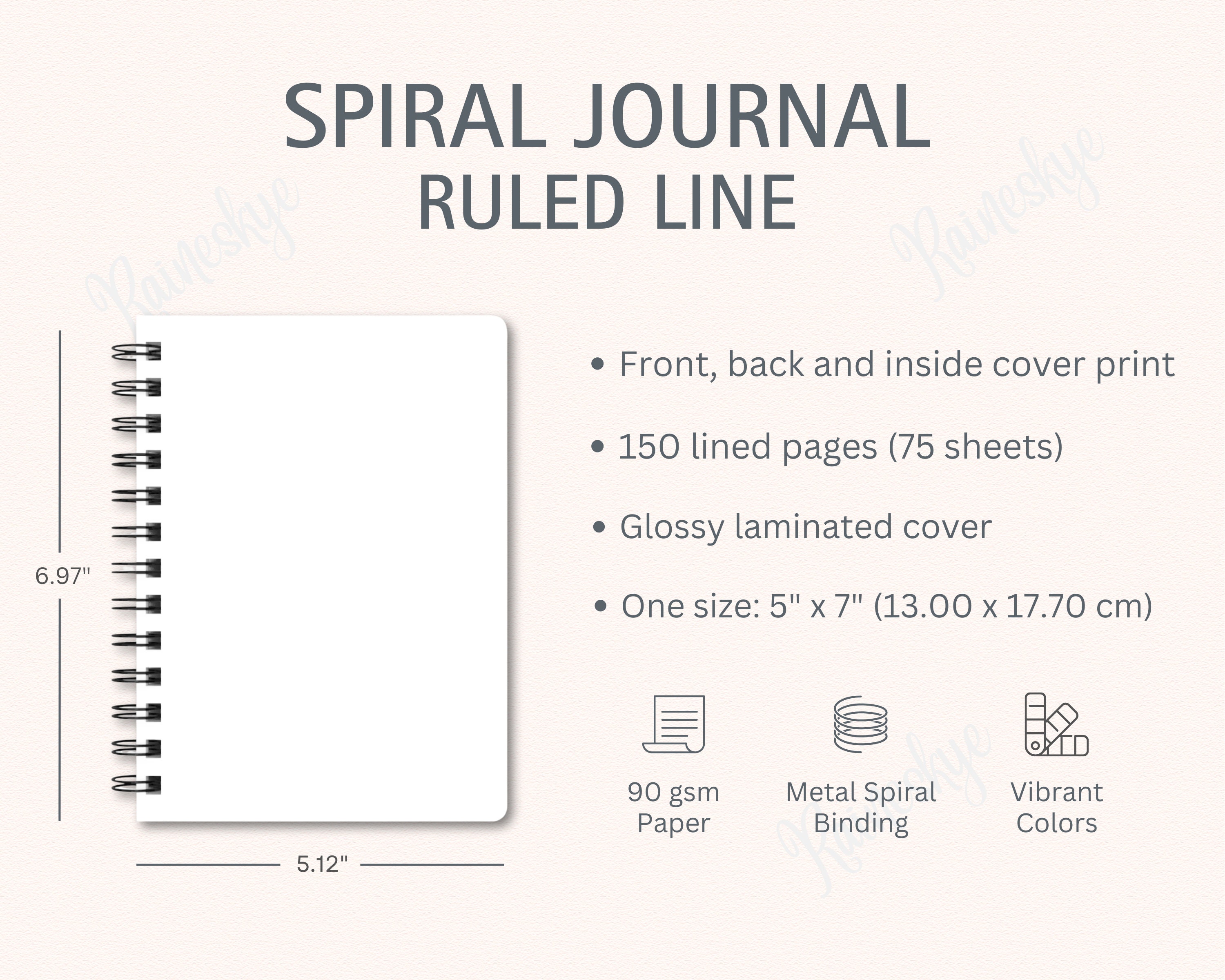 Spiral Journal Size Chart and Key Features, Ruled Line Spiral Journal ...