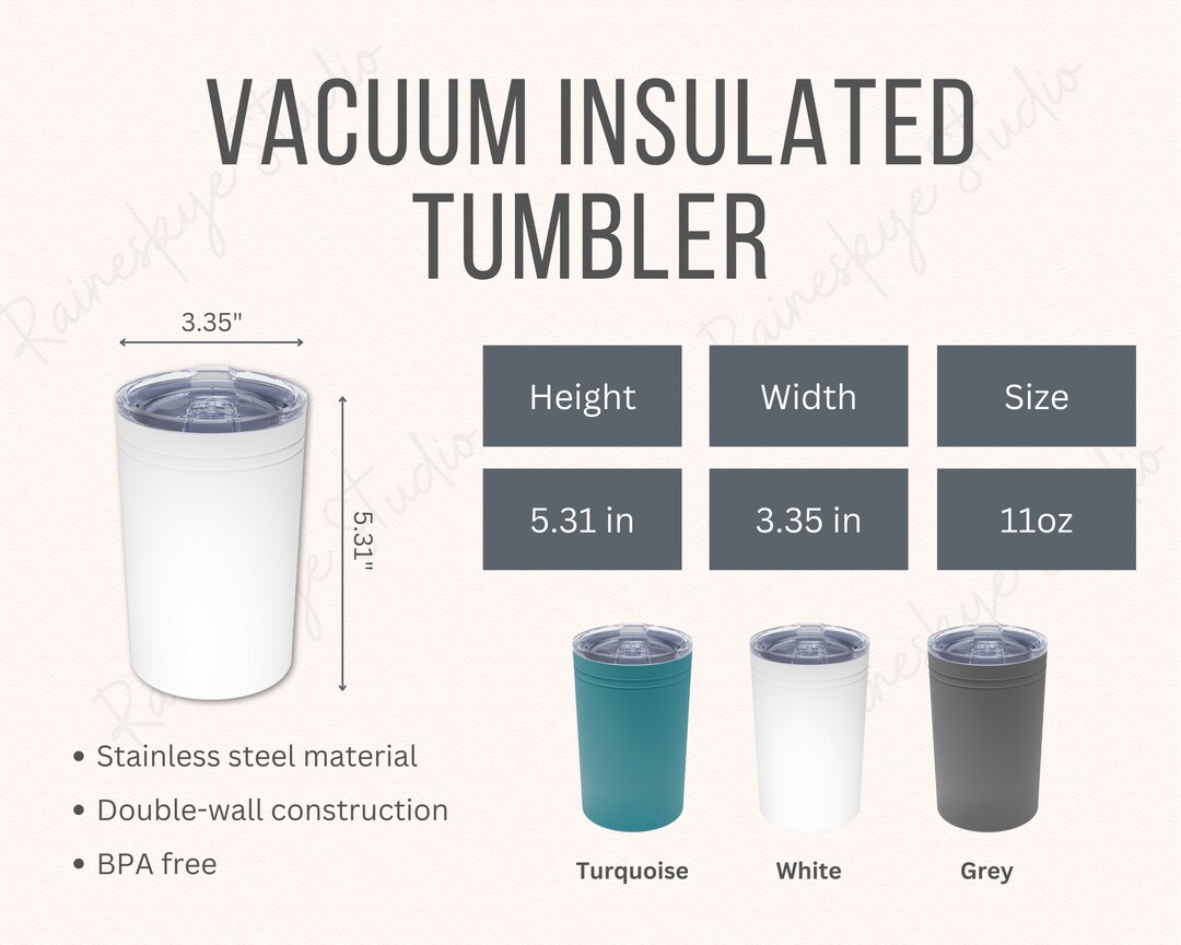 Vacuum Insulated Stainless Steel 11 Oz Tumbler Size Chart and Key ...